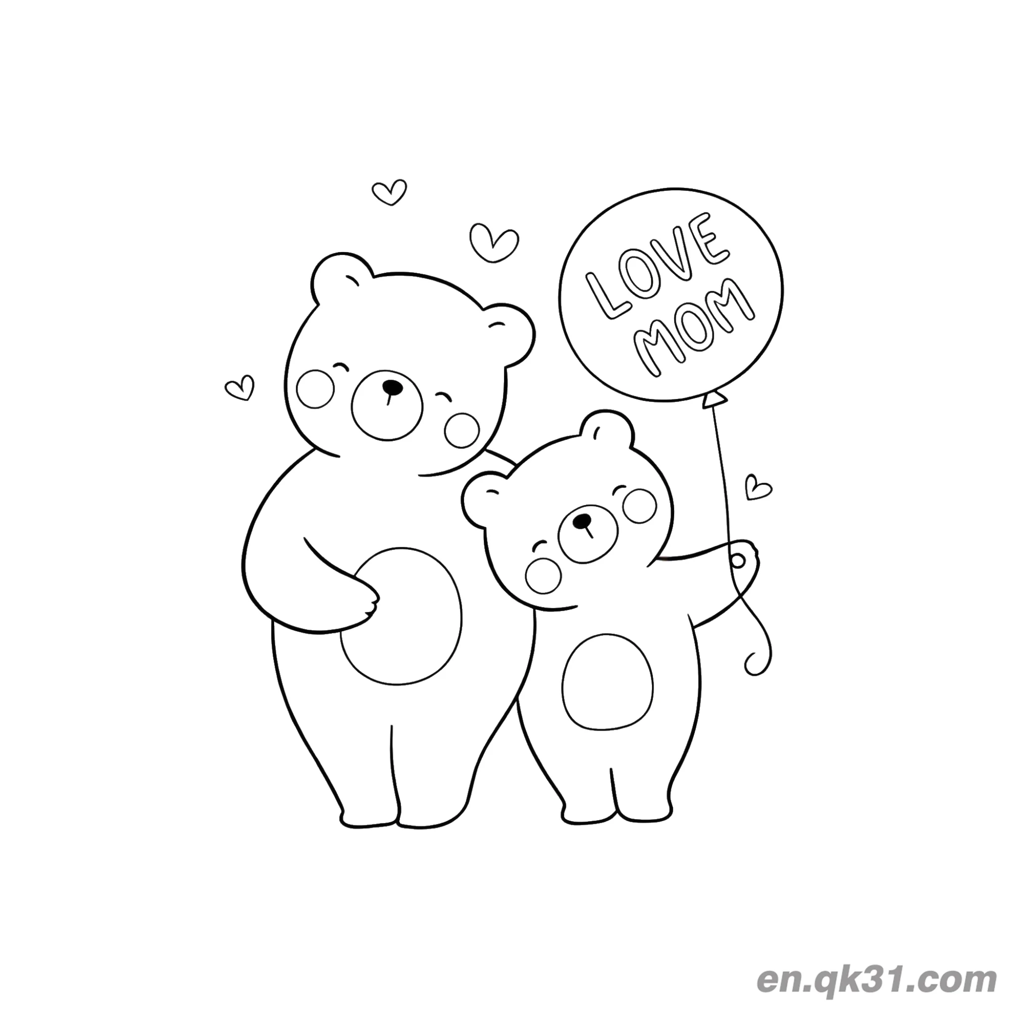 熊,妈妈,宝宝熊,可爱|儿童、素描、简笔画、在线免费图片转素描、简笔画、涂鸦、涂颜色画画、着色画、拼音、字帖、可打印A4涂色图 | 飞鸭工具