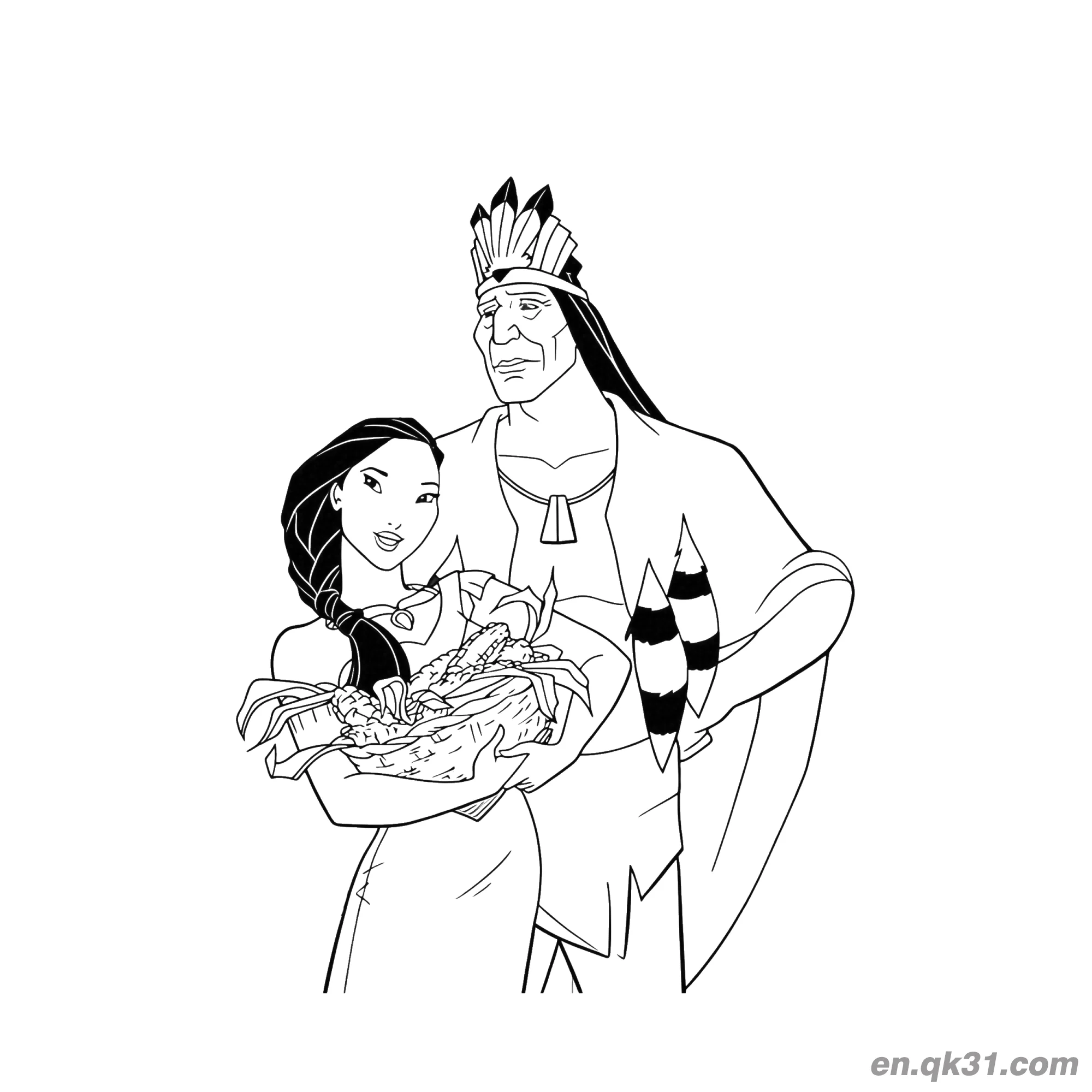 宝嘉康蒂,迪士尼公主|儿童、素描、简笔画、在线免费图片转素描、简笔画、涂鸦、涂颜色画画、着色画、拼音、字帖、可打印A4涂色图 | 飞鸭工具