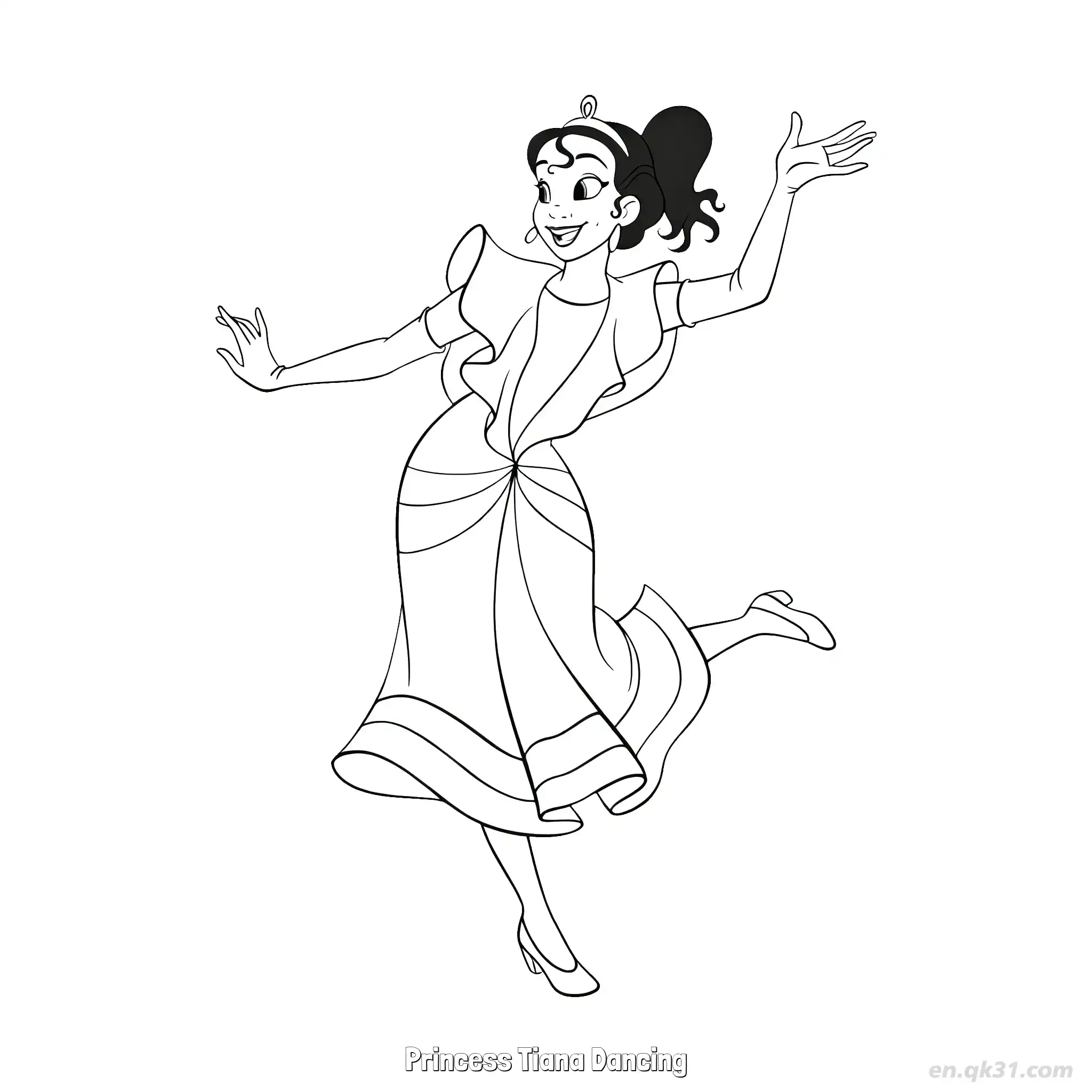Princess Tiana Dancing 1 Coloring Page - Free Printable Disney The ...