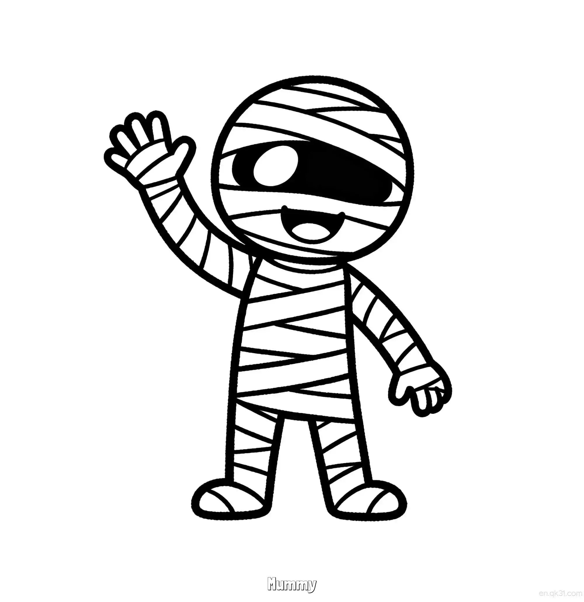 木乃伊,万圣节|儿童、素描、简笔画、在线免费图片转素描、简笔画、涂鸦、涂颜色画画、着色画、拼音、字帖、可打印A4涂色图 | 飞鸭工具