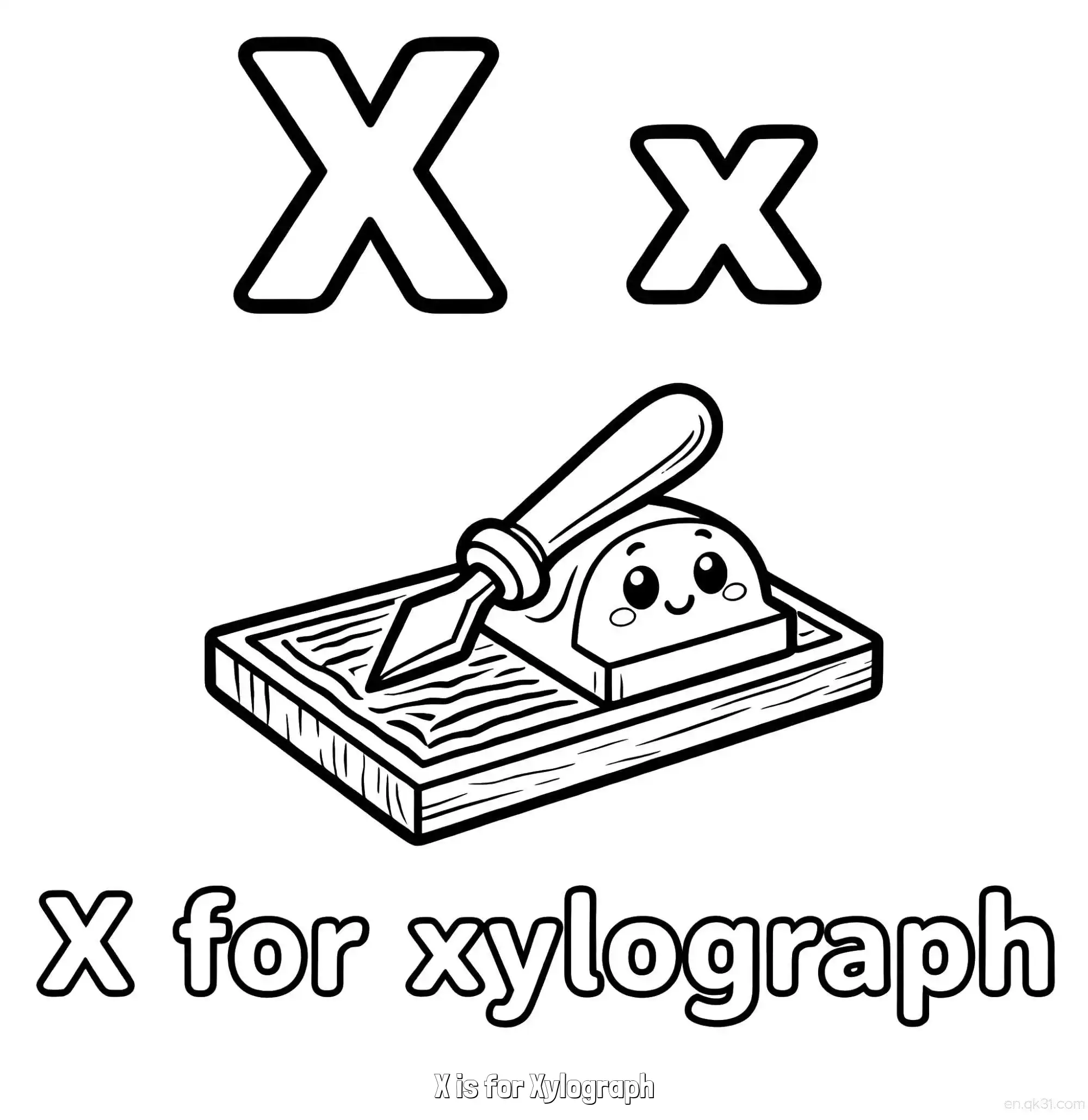 X is for Xylograph Coloring Page - Free Printable English letter ...