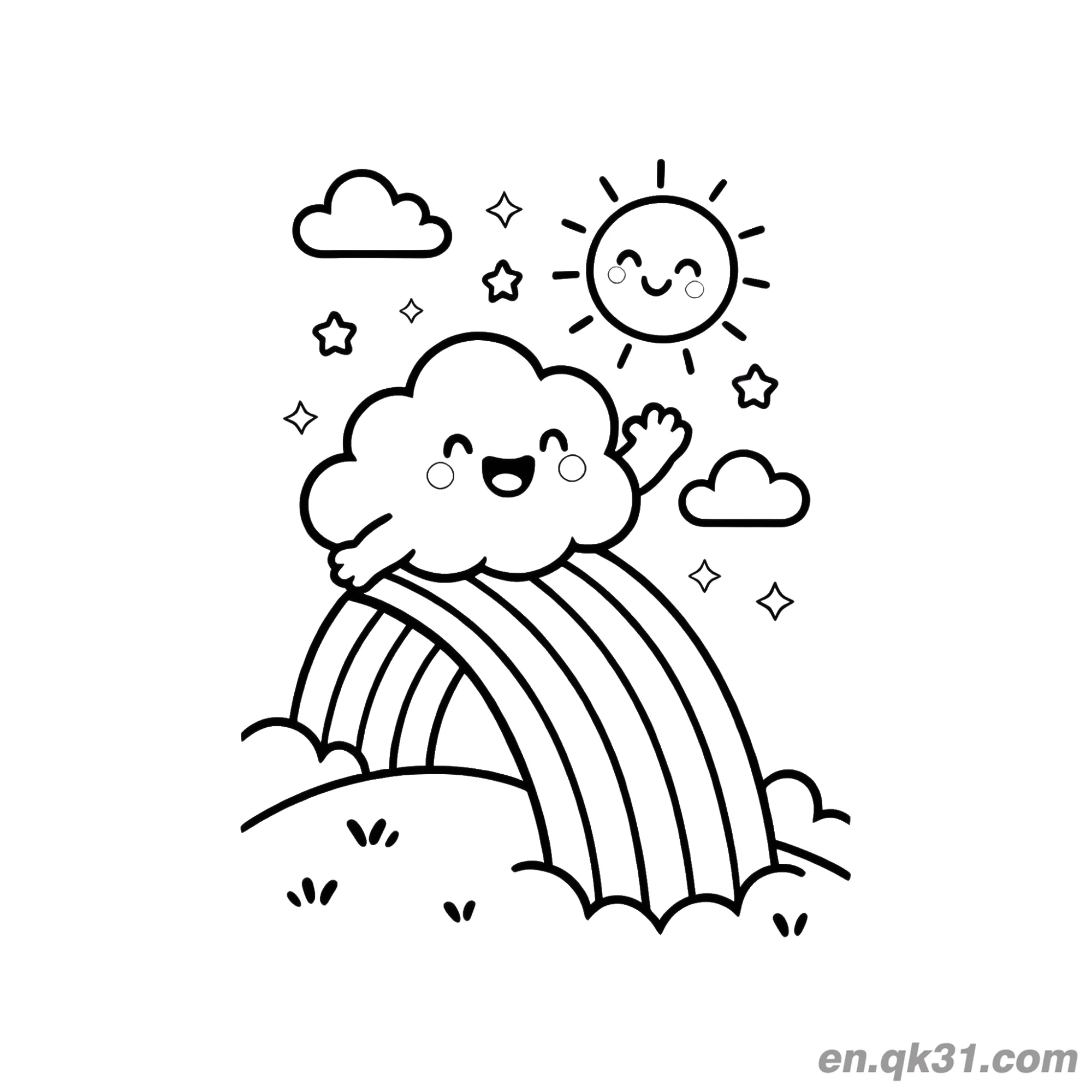 彩虹|儿童、素描、简笔画、在线免费图片转素描、简笔画、涂鸦、涂颜色画画、着色画、拼音、字帖、可打印A4涂色图 | 飞鸭工具