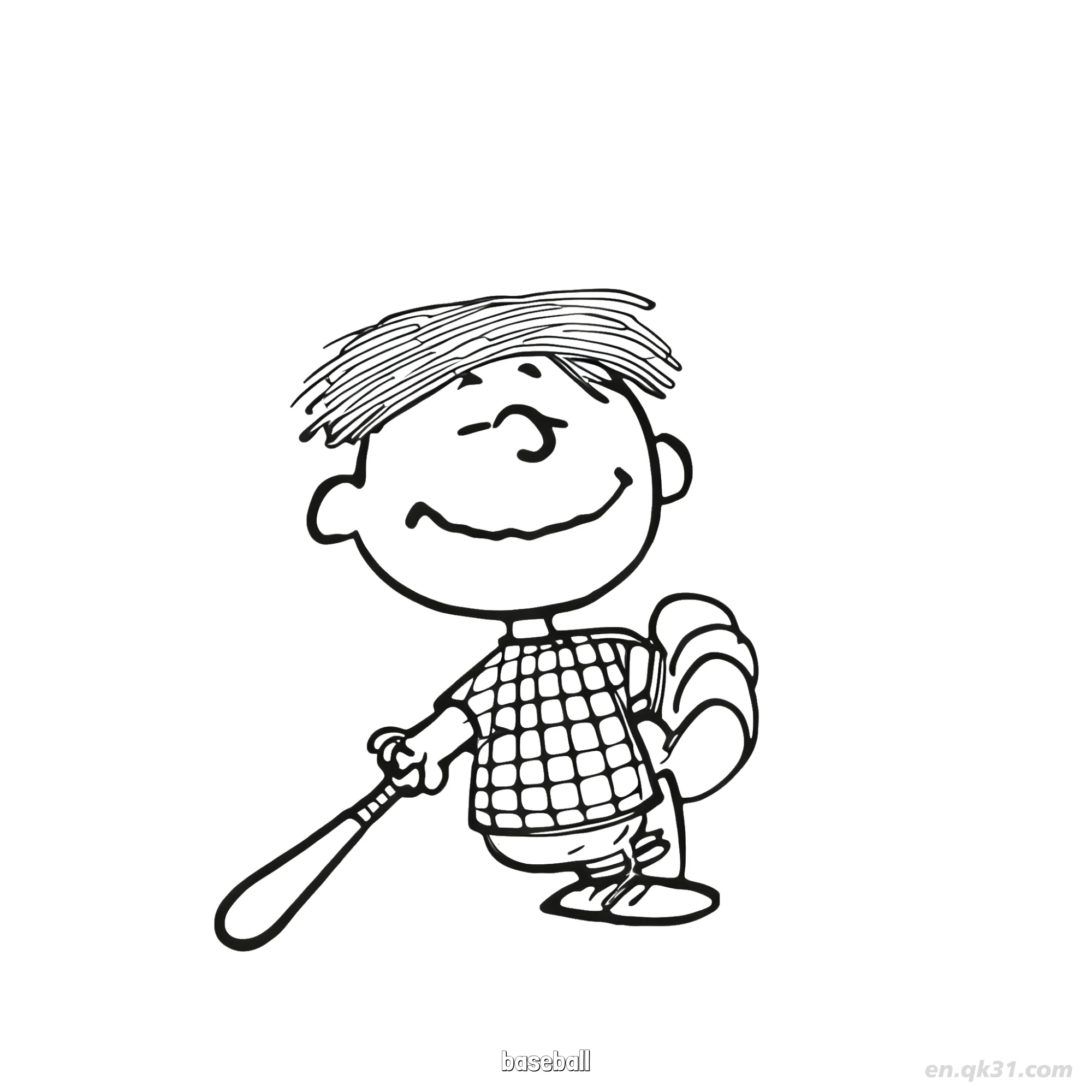 Baseball Linus with Bat Coloring Page 儿童、素描、简笔画 | 飞鸭