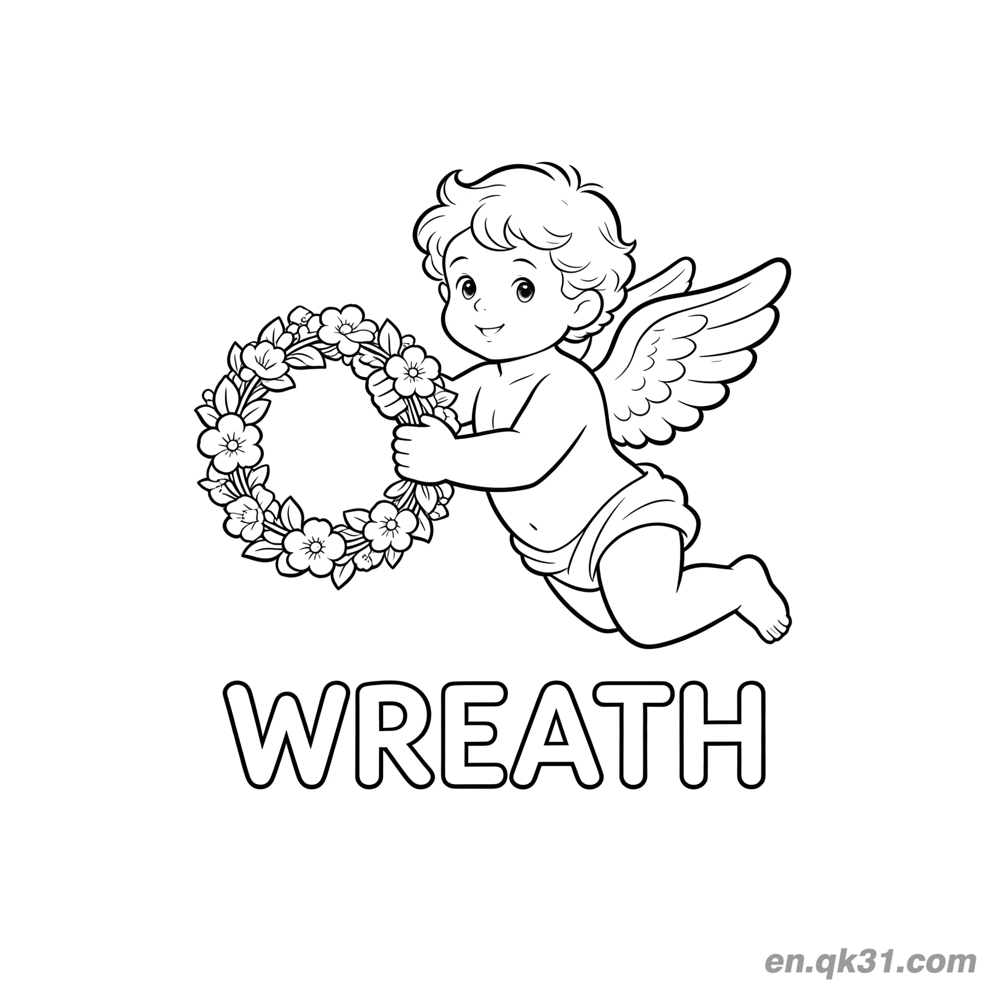 情人节,天使,花环,爱情|儿童、素描、简笔画、在线免费图片转素描、简笔画、涂鸦、涂颜色画画、着色画、拼音、字帖、可打印A4涂色图 | 飞鸭工具