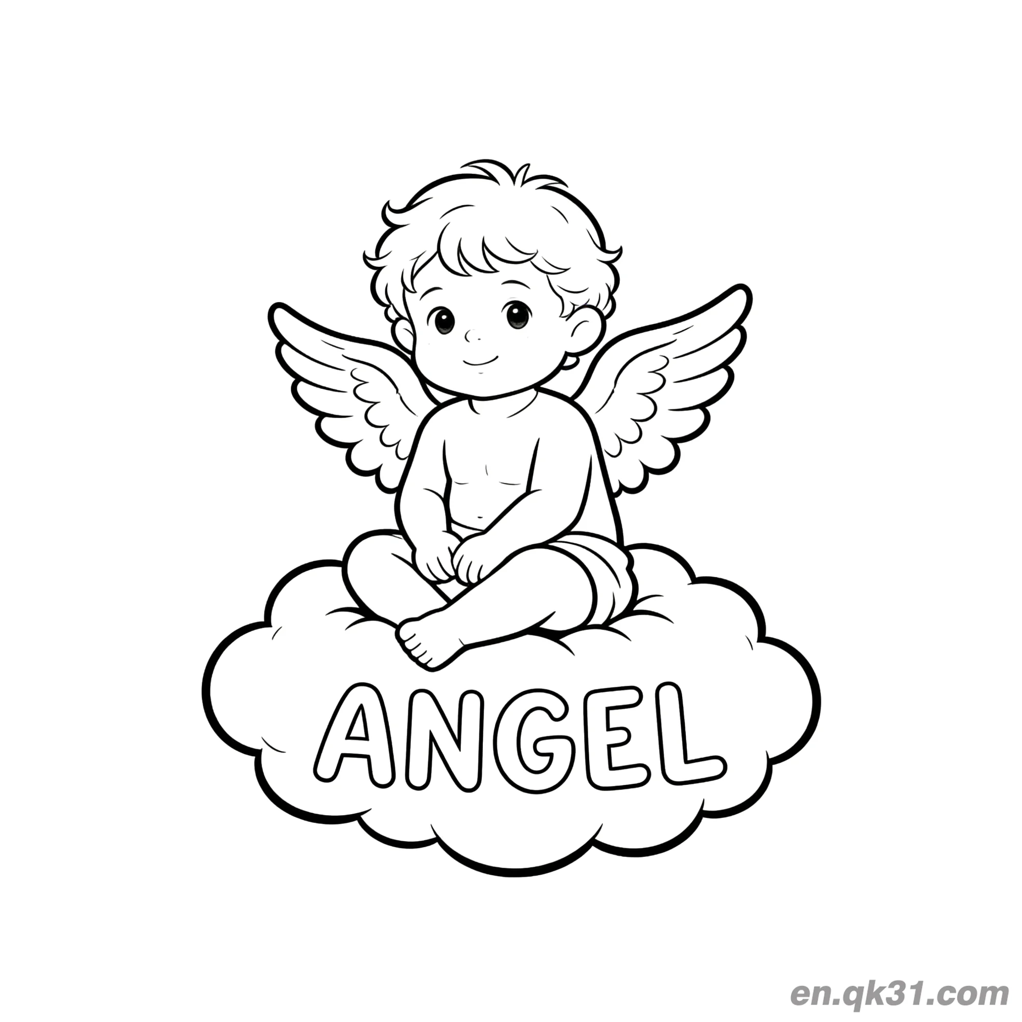 情人节,天使,云朵,爱情|儿童、素描、简笔画、在线免费图片转素描、简笔画、涂鸦、涂颜色画画、着色画、拼音、字帖、可打印A4涂色图 | 飞鸭工具