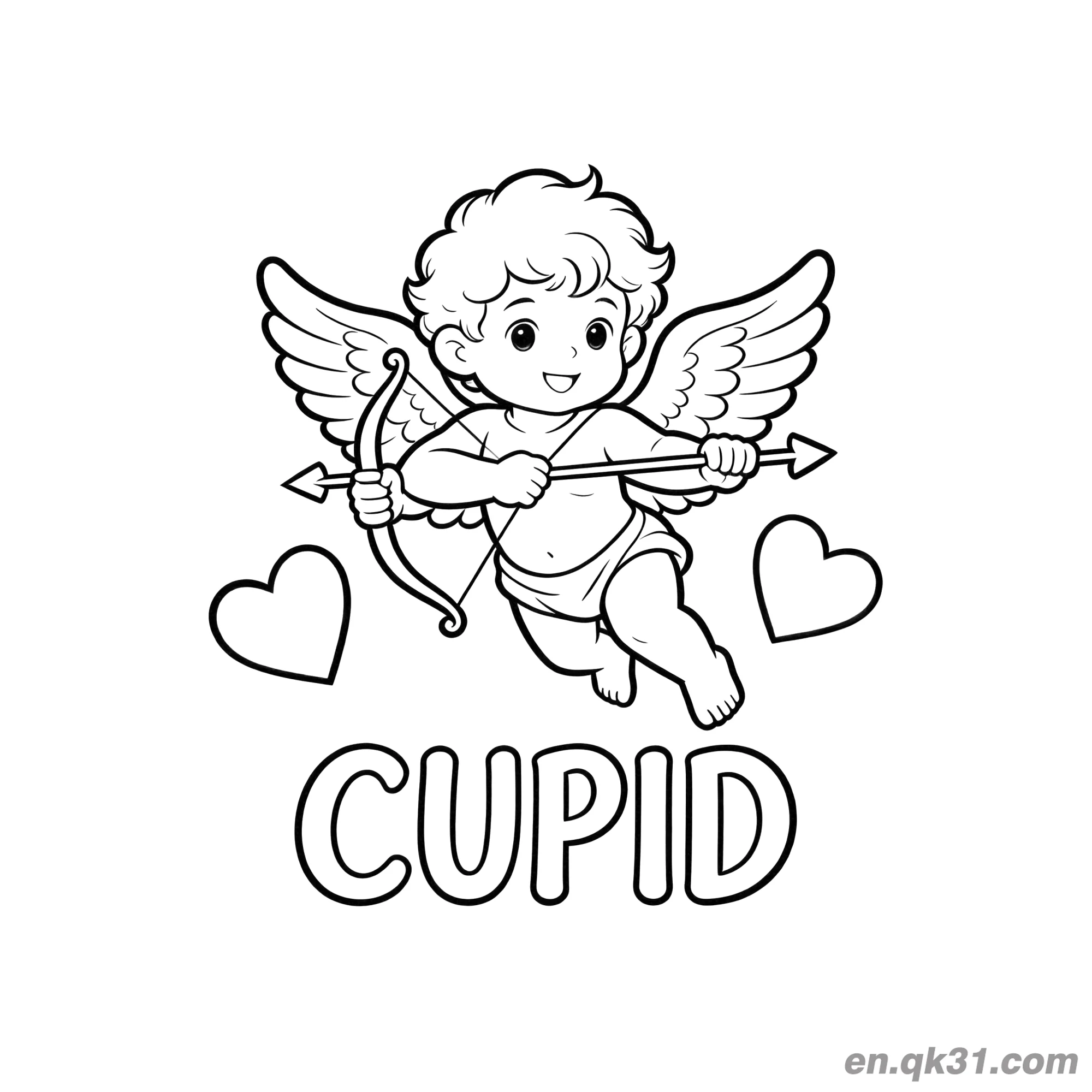 情人节,丘比特,爱心,爱情|儿童、素描、简笔画、在线免费图片转素描、简笔画、涂鸦、涂颜色画画、着色画、拼音、字帖、可打印A4涂色图 | 飞鸭工具