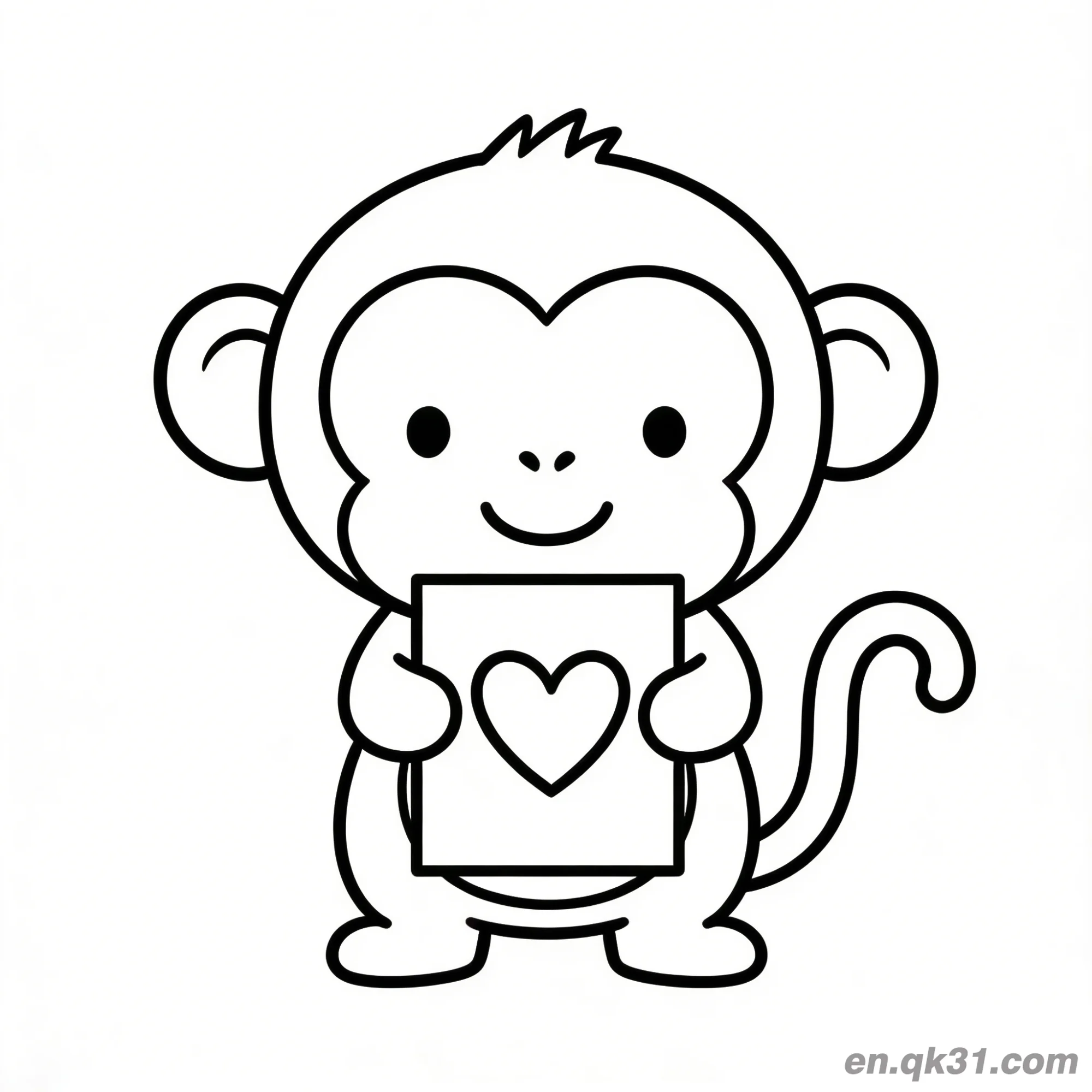 情人节,猴子,爱情,可爱|儿童、素描、简笔画、在线免费图片转素描、简笔画、涂鸦、涂颜色画画、着色画、拼音、字帖、可打印A4涂色图 | 飞鸭工具