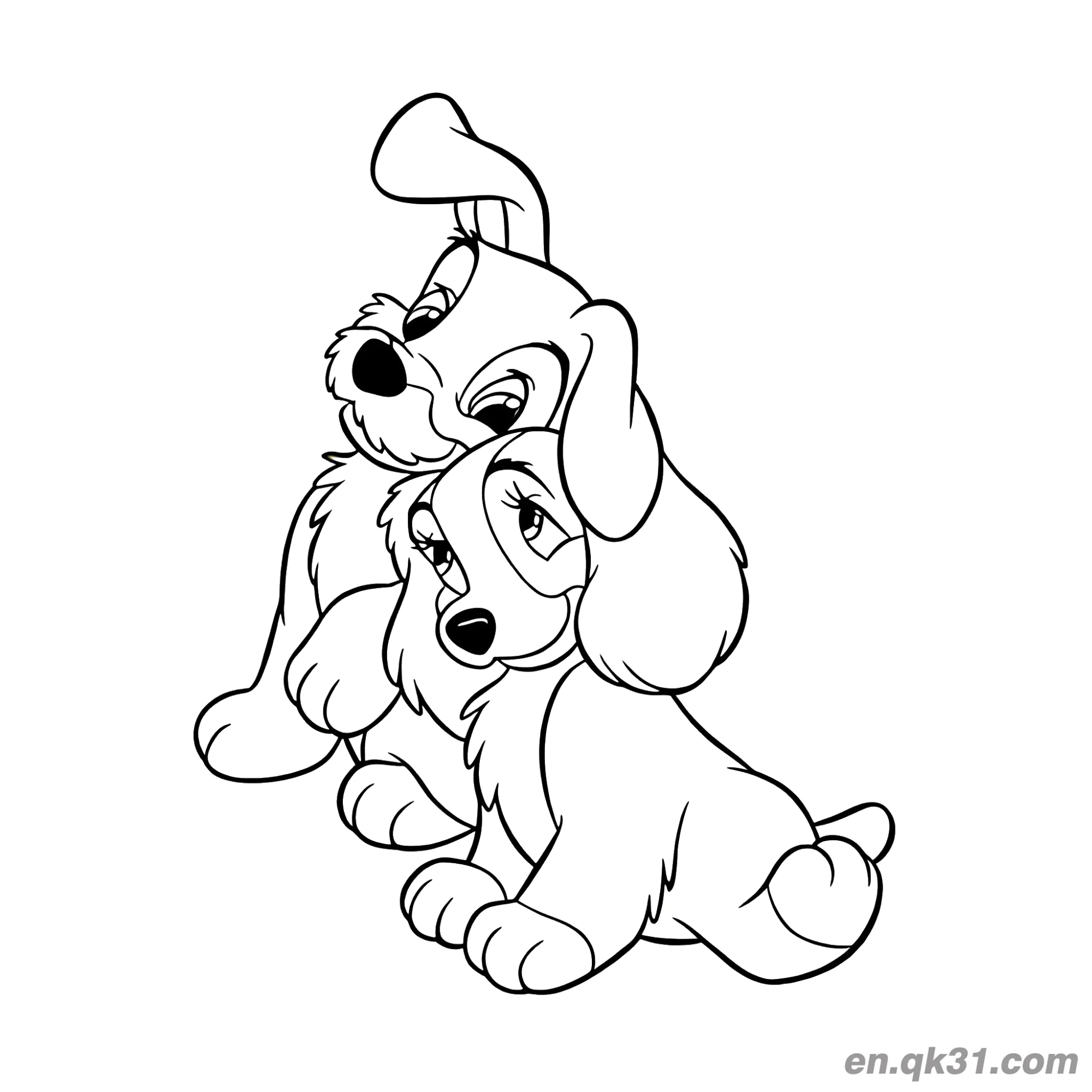 情人节,小狗,情侣,爱情|儿童、素描、简笔画、在线免费图片转素描、简笔画、涂鸦、涂颜色画画、着色画、拼音、字帖、可打印A4涂色图 | 飞鸭工具